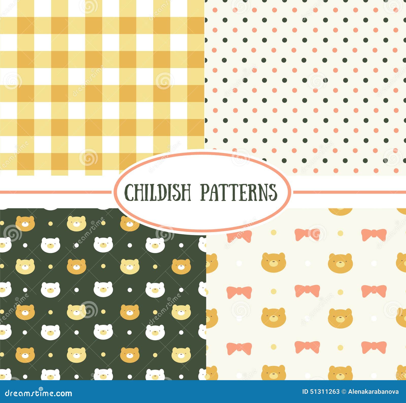 Set of Retro Childish Seamless Patterns Stock Vector - Illustration of ...