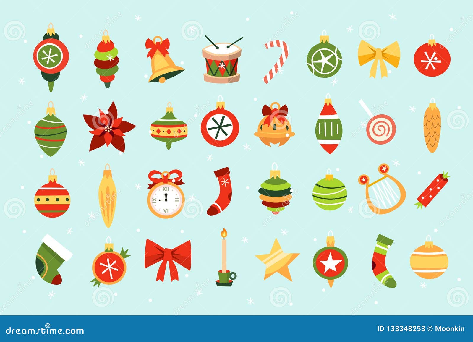 Set of Retro Christmas Decorations Icons Stock Vector - Illustration of ...