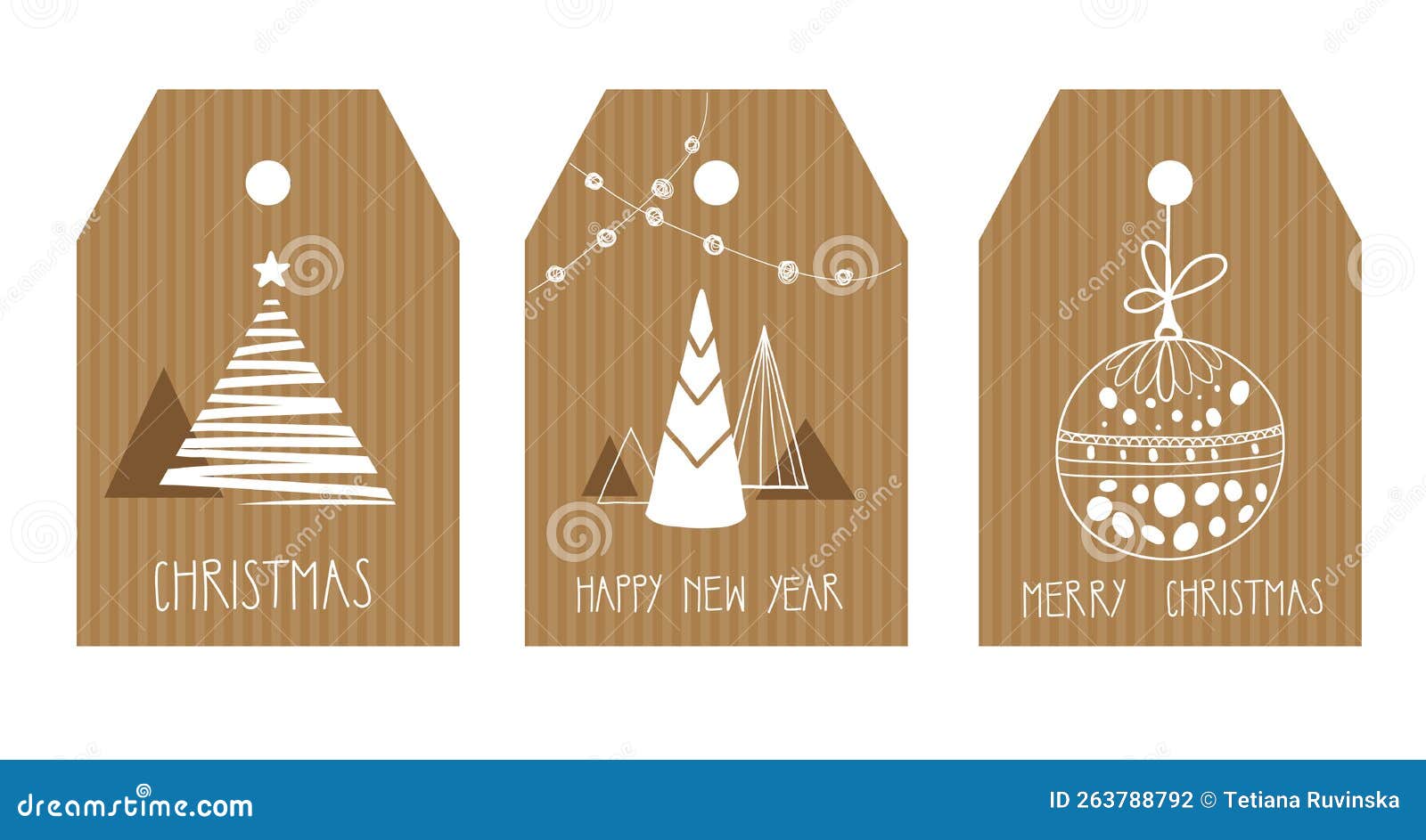 Set of Retro Christmas Tags with Hand Drawing Elements. Stock Vector ...