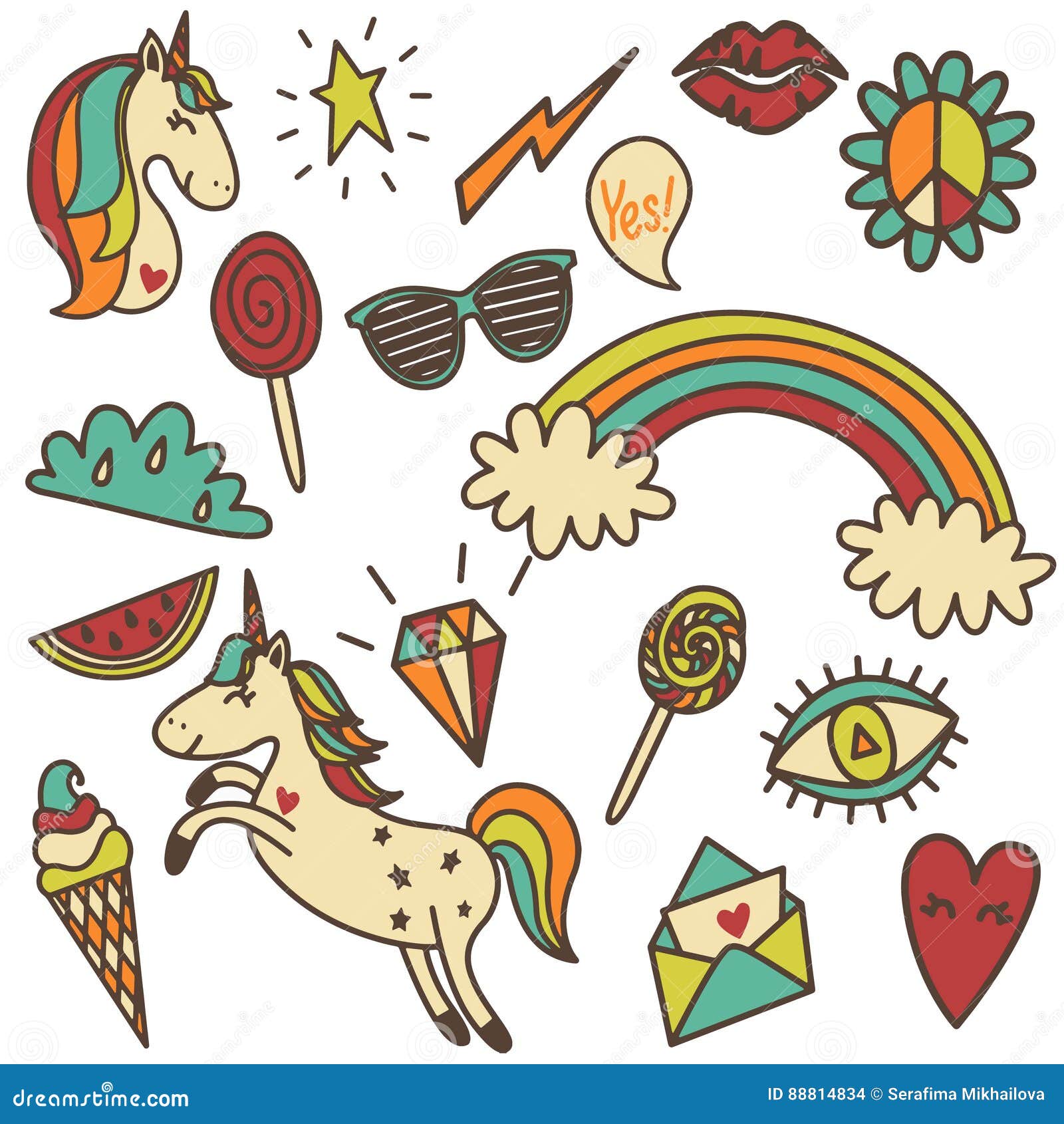 Set of Retro Colored Funny Stickers. Stock Vector - Illustration of ...