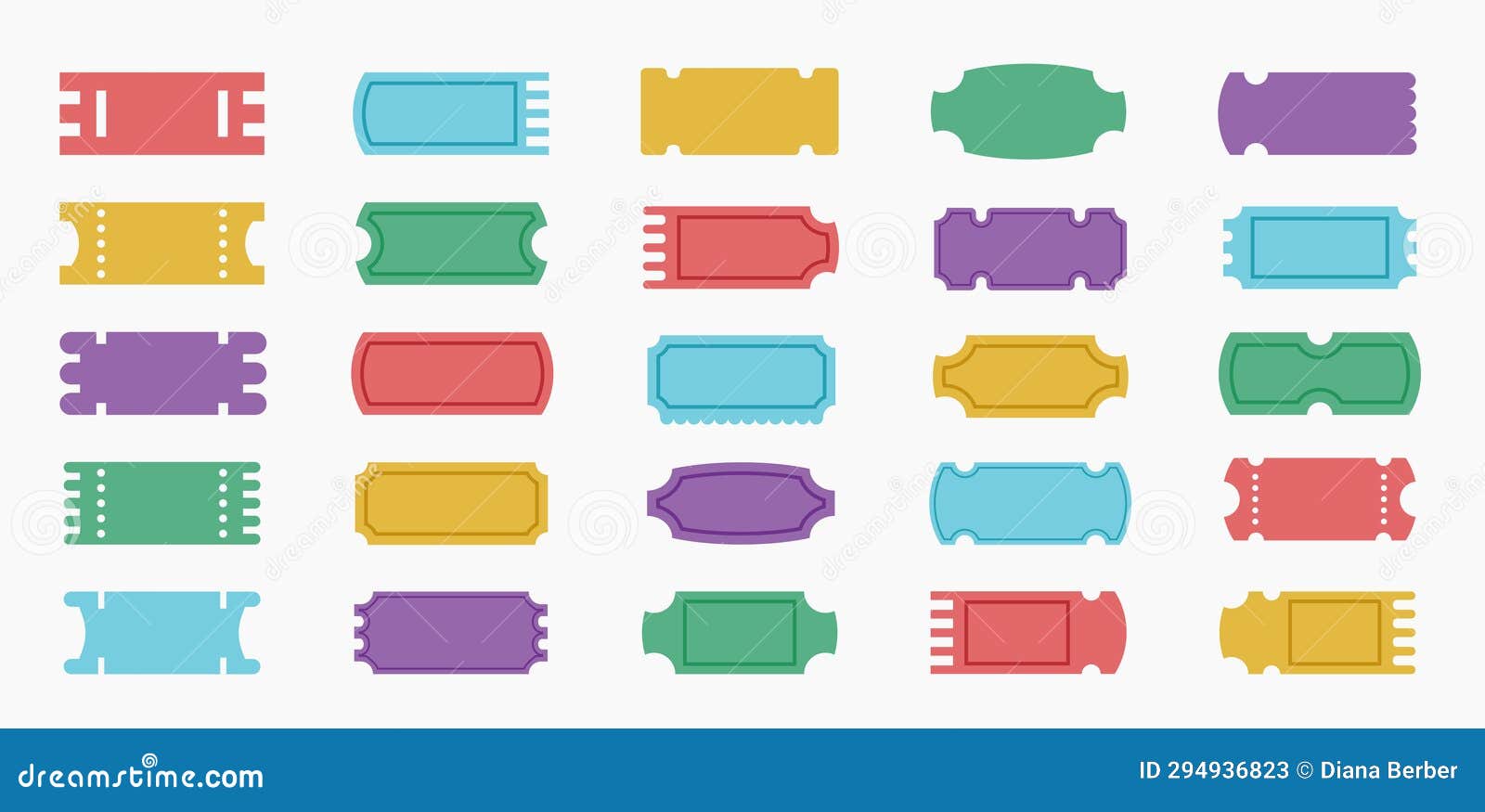 Set of Retro Colorful Tickets Shapes, Stickers, Labels with Copy Space ...