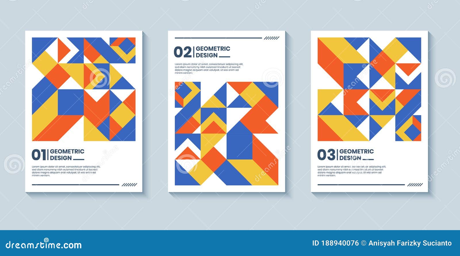 Set of 3 Retro Cover Template with Abstract Geometric Shape Composition ...