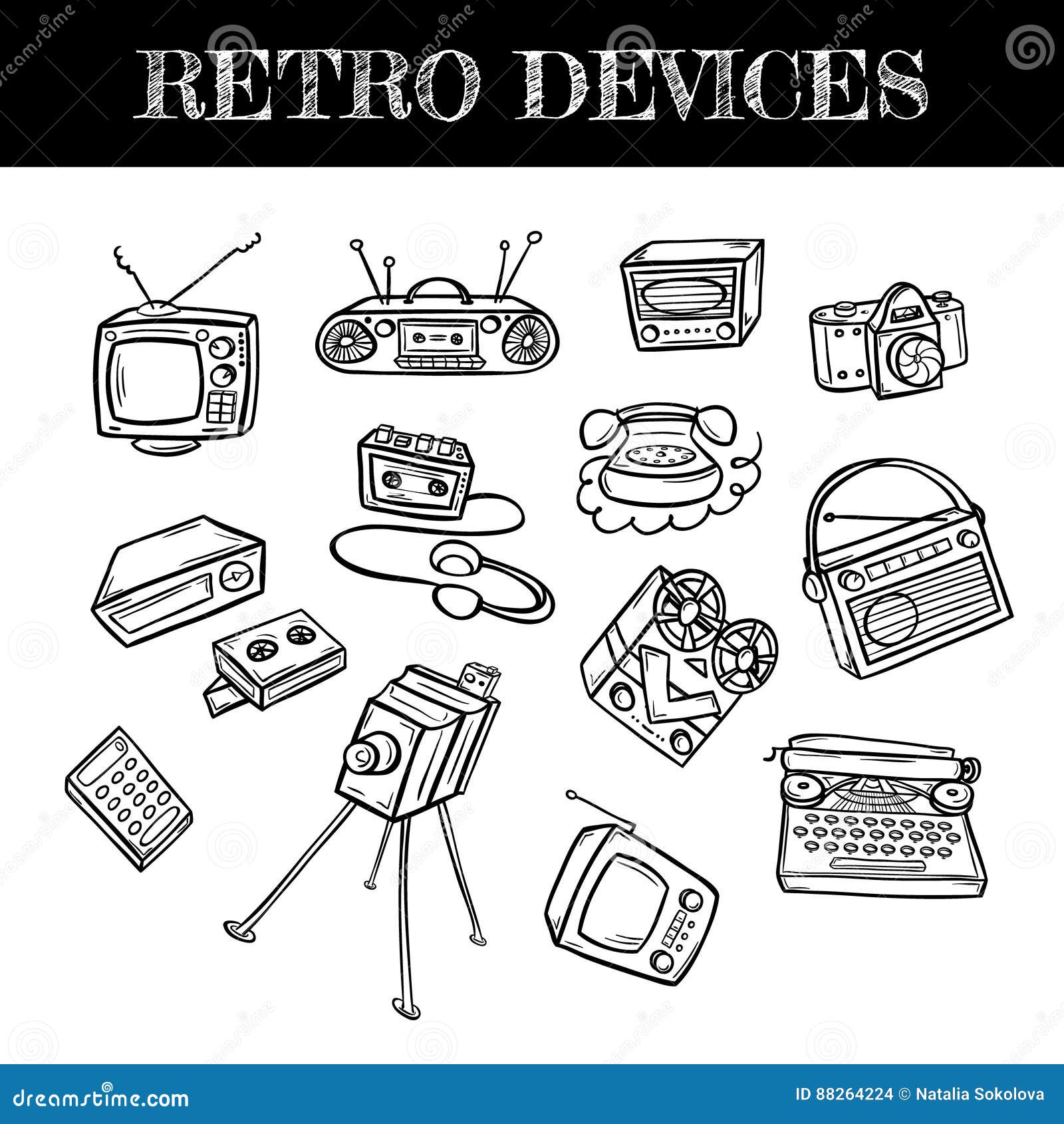 Set of retro devices stock vector. Illustration of media - 88264224