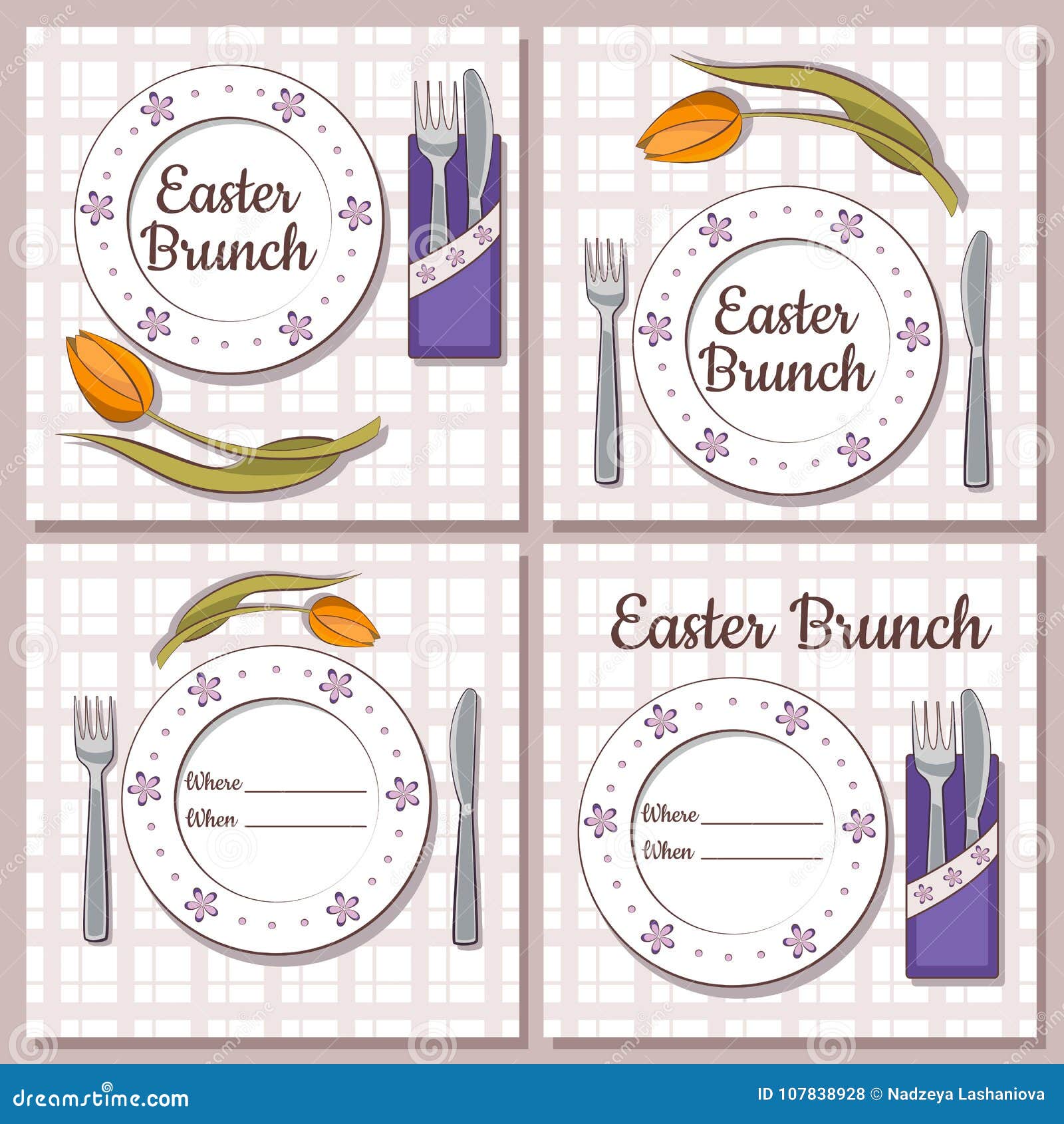 Set of Retro Easter Brunch Vector Cards Stock Vector - Illustration of ...
