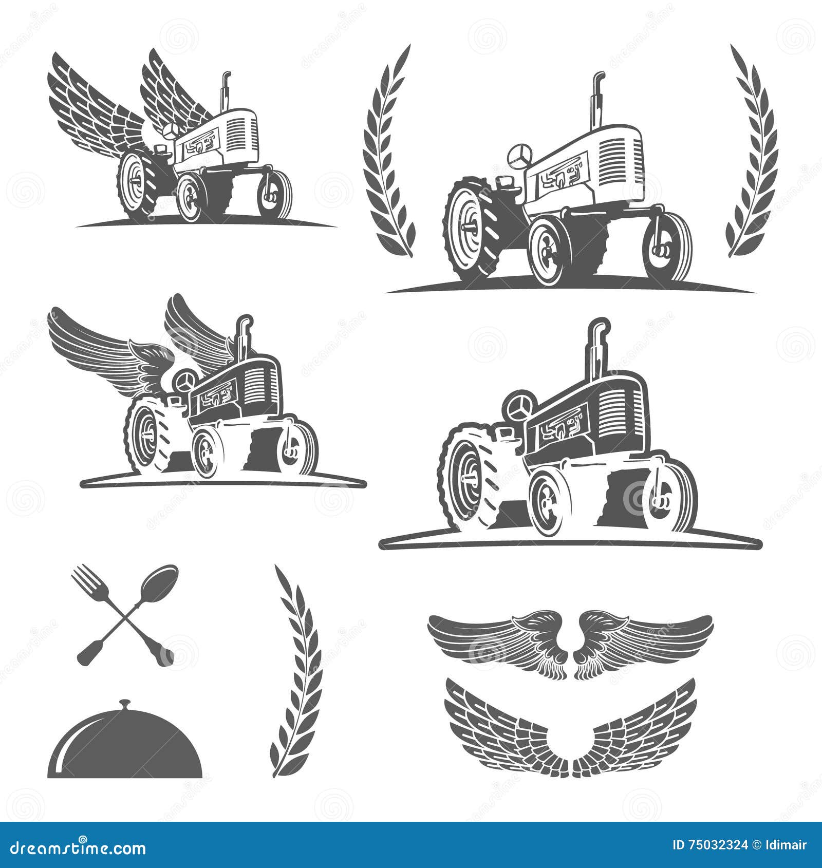 Set of Retro Farm Tractor Design. Vector Stock Vector - Illustration of ...