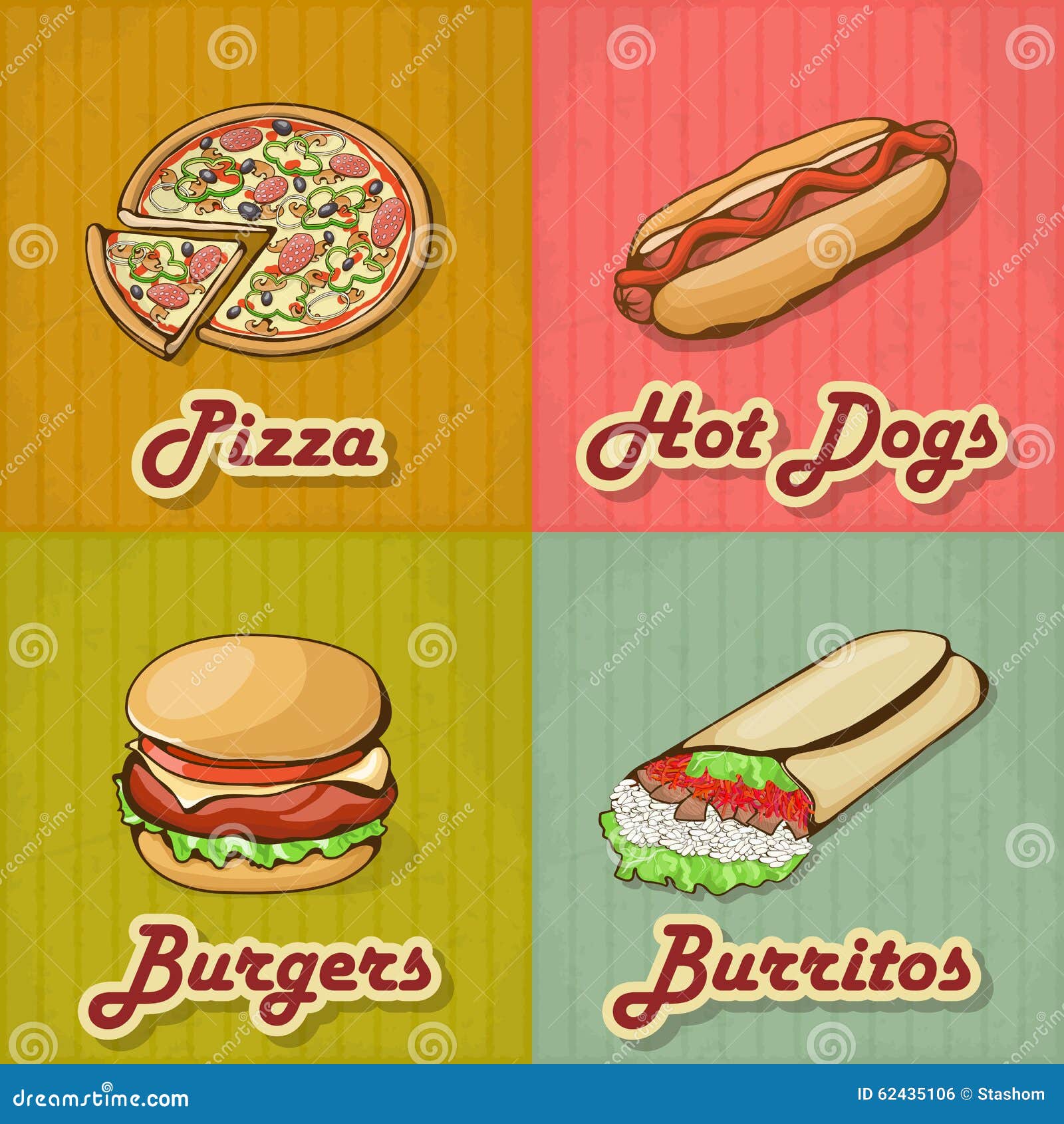 Set of Retro Fast Food Cards Stock Vector - Illustration of card ...