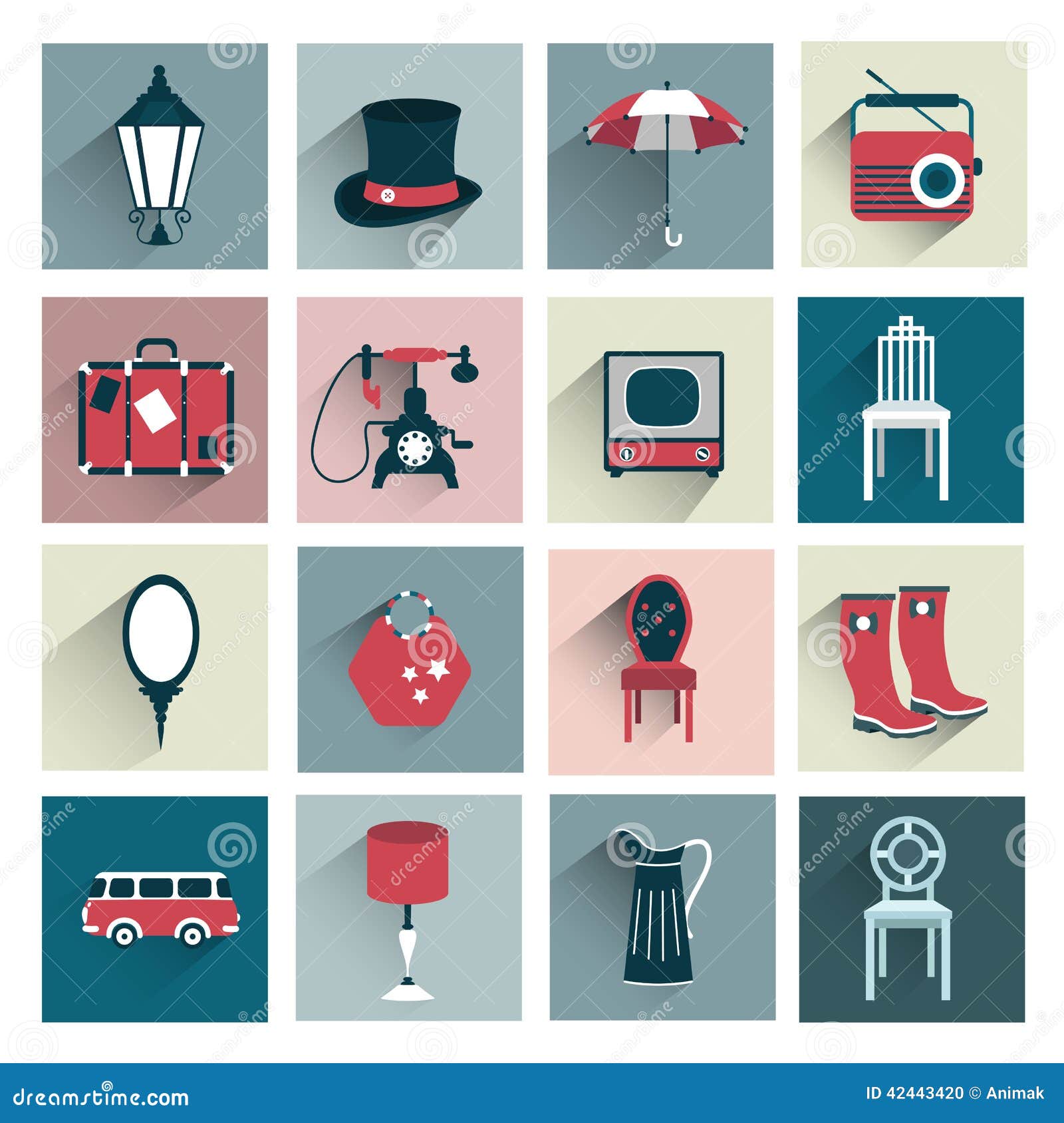 Set of retro flat icon. stock vector. Illustration of school - 42443420