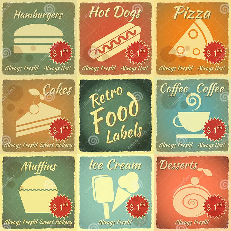 Set of Retro Food Labels stock vector. Illustration of card - 28091380