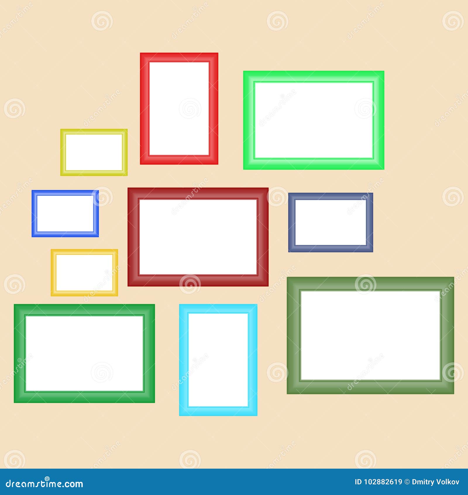 A Set of Retro Frames for Paintings of Different Colors Hanging on the ...