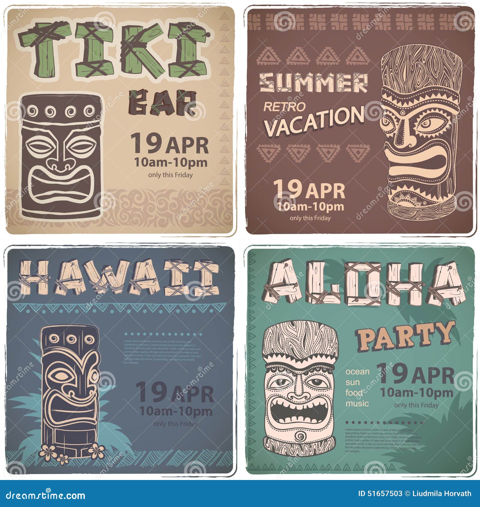 Set of Retro Hawaiian Banners Stock Vector - Illustration of hawaii ...