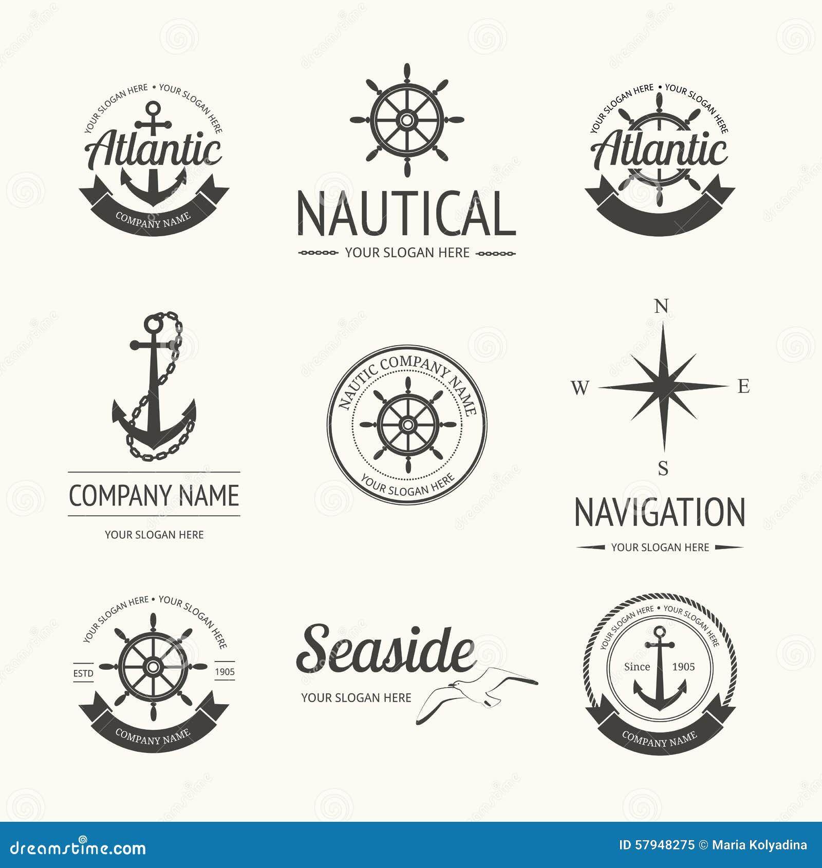 Nautical Labels Set. Helm And Anchor Isolated On White. Ship And Boat ...
