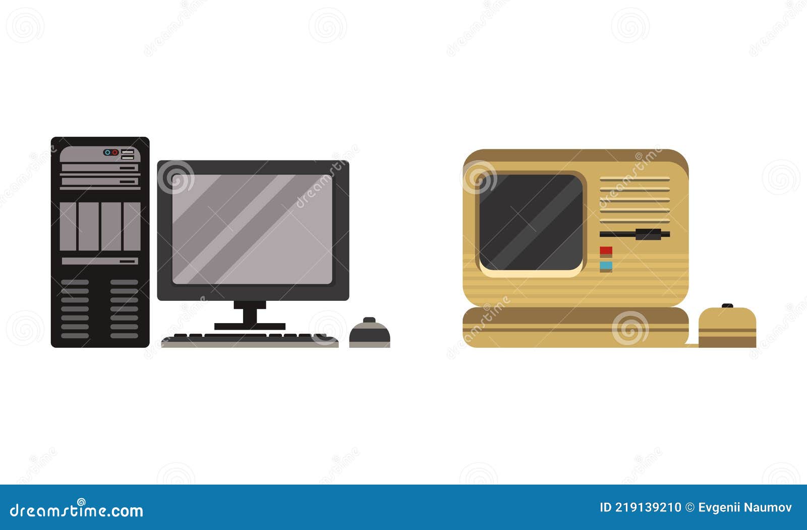 Set of Retro Personal Computers, Pc Monitor System with Keyboard and ...