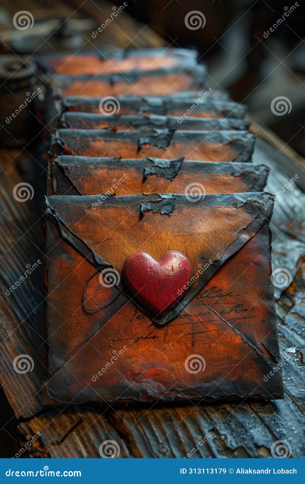 A Set of Retro Postal Envelopes with a Red Heart Seal. Realistic ...