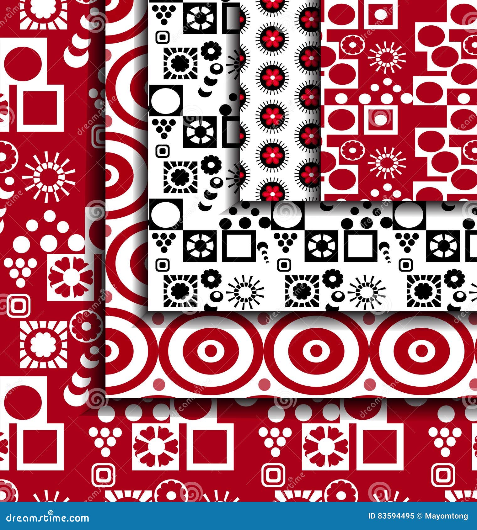 Set Retro Red Geometric Patterns. Stock Vector - Illustration of ...