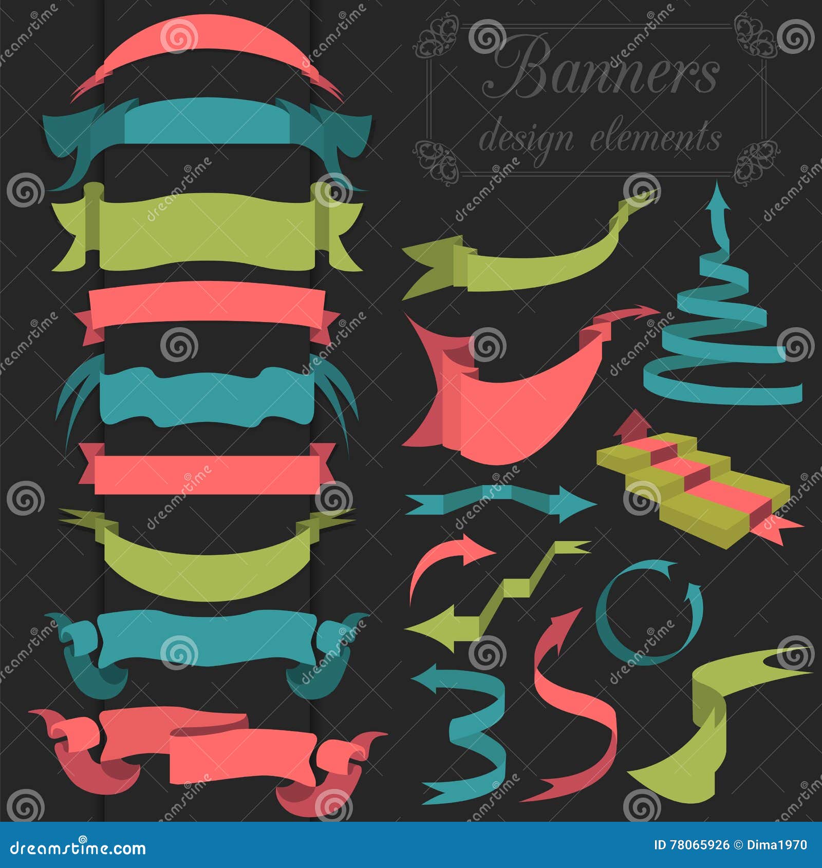 Set of Retro Ribbons and Arrows, Banner Stock Vector - Illustration of ...