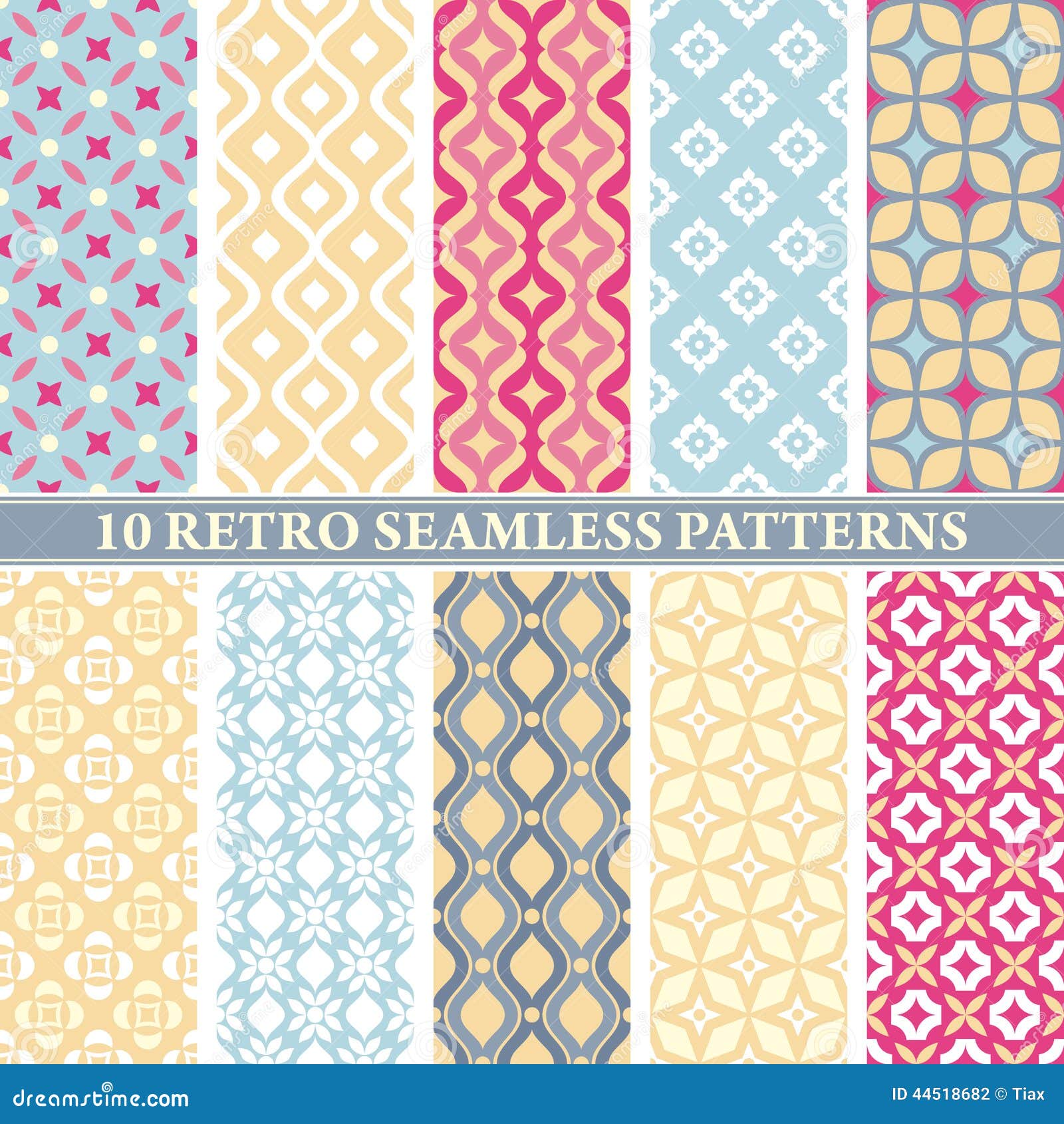 Set of 10 Retro Seamless Patterns Stock Vector - Illustration of retro ...