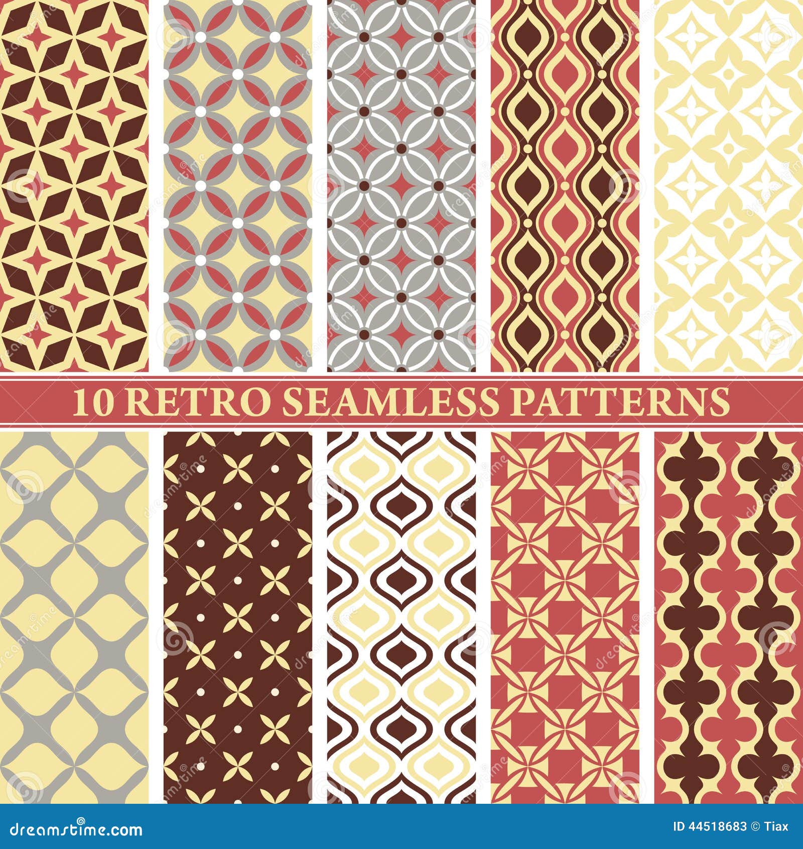 Set of 10 Retro Seamless Patterns Stock Vector - Illustration of curl ...