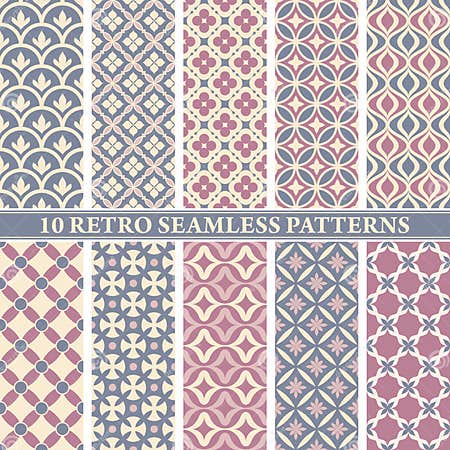 Set of 10 Retro Seamless Patterns Stock Vector - Illustration of color ...