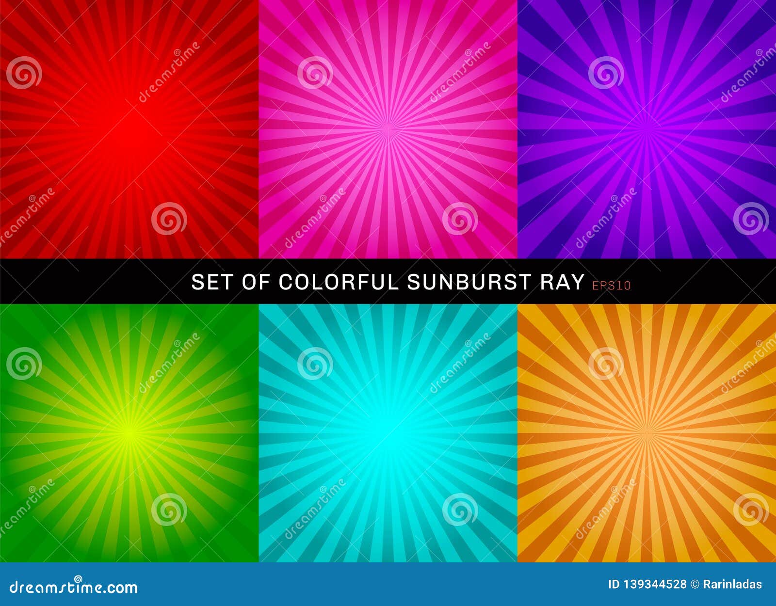 Set Of Retro Shiny Colorful Starburst Background Collection Of