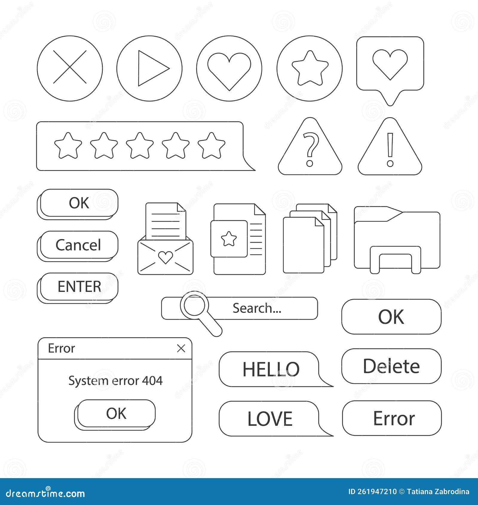 Set of Retro Stickers. Doodle Style. Old Desktop User Interface ...