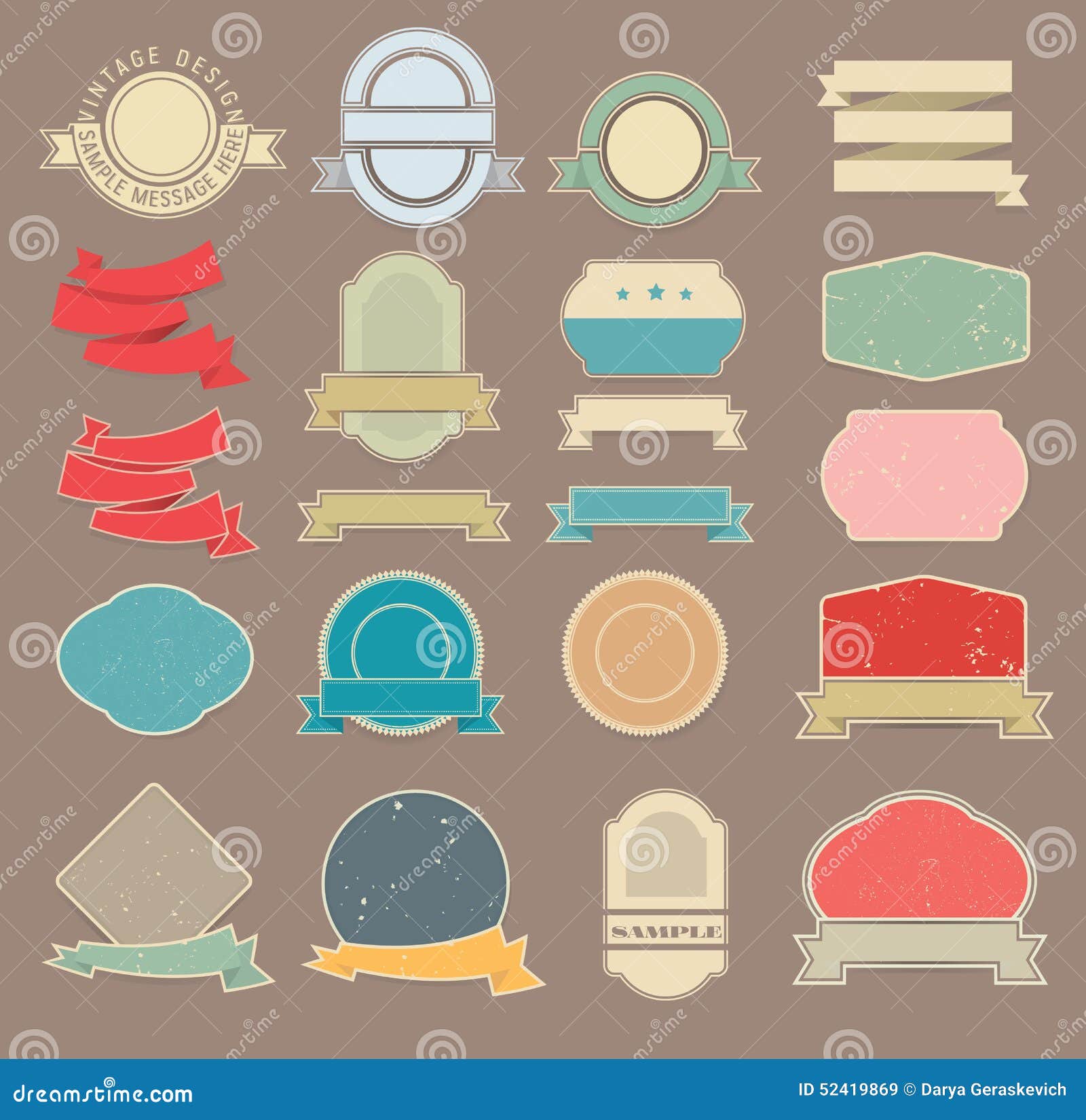 Set of Retro Stickers and Ribbons Stock Vector - Illustration of blue ...