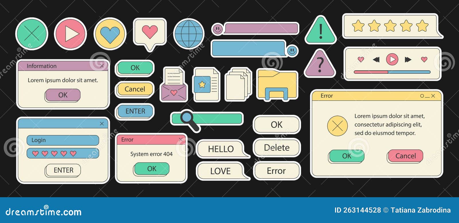 Set of Retro Stickers. 90s Retro Vaporwave Old Desktop User Interface ...