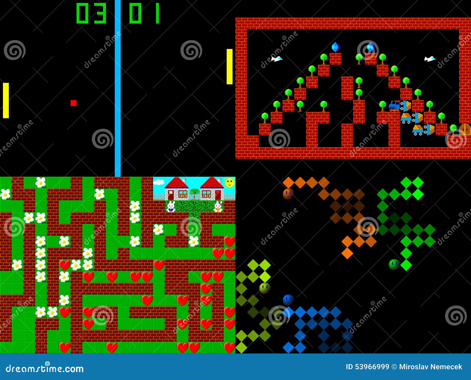 Set of Retro Style Game Pixelated Graphics Stock Illustration ...