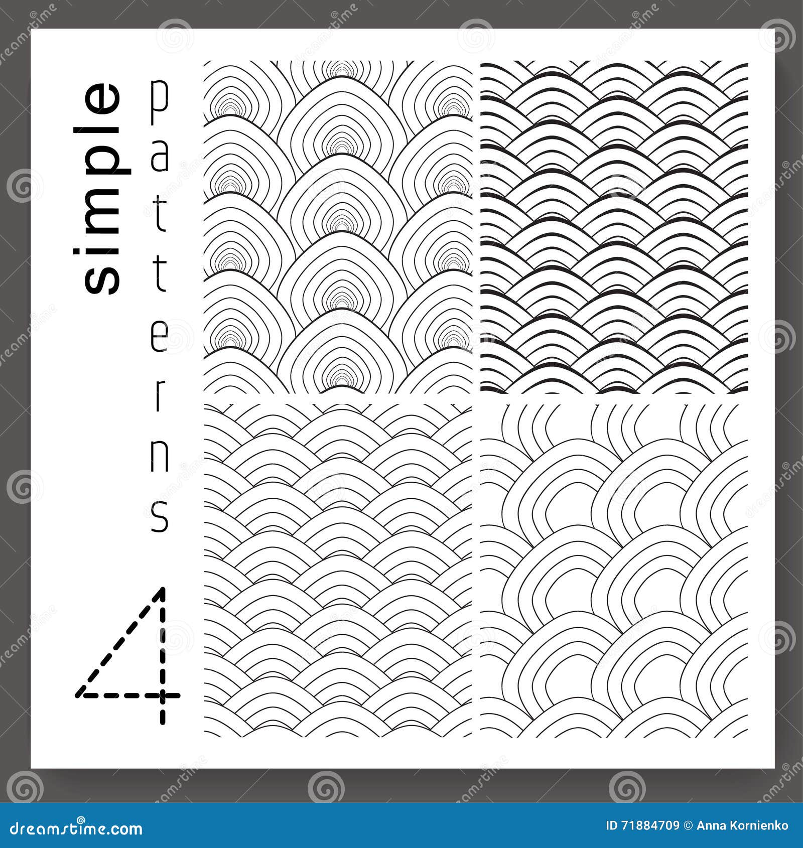 Set Of 4 Retro Style Simple Scale Patterns. Vector Seamless Black And ...