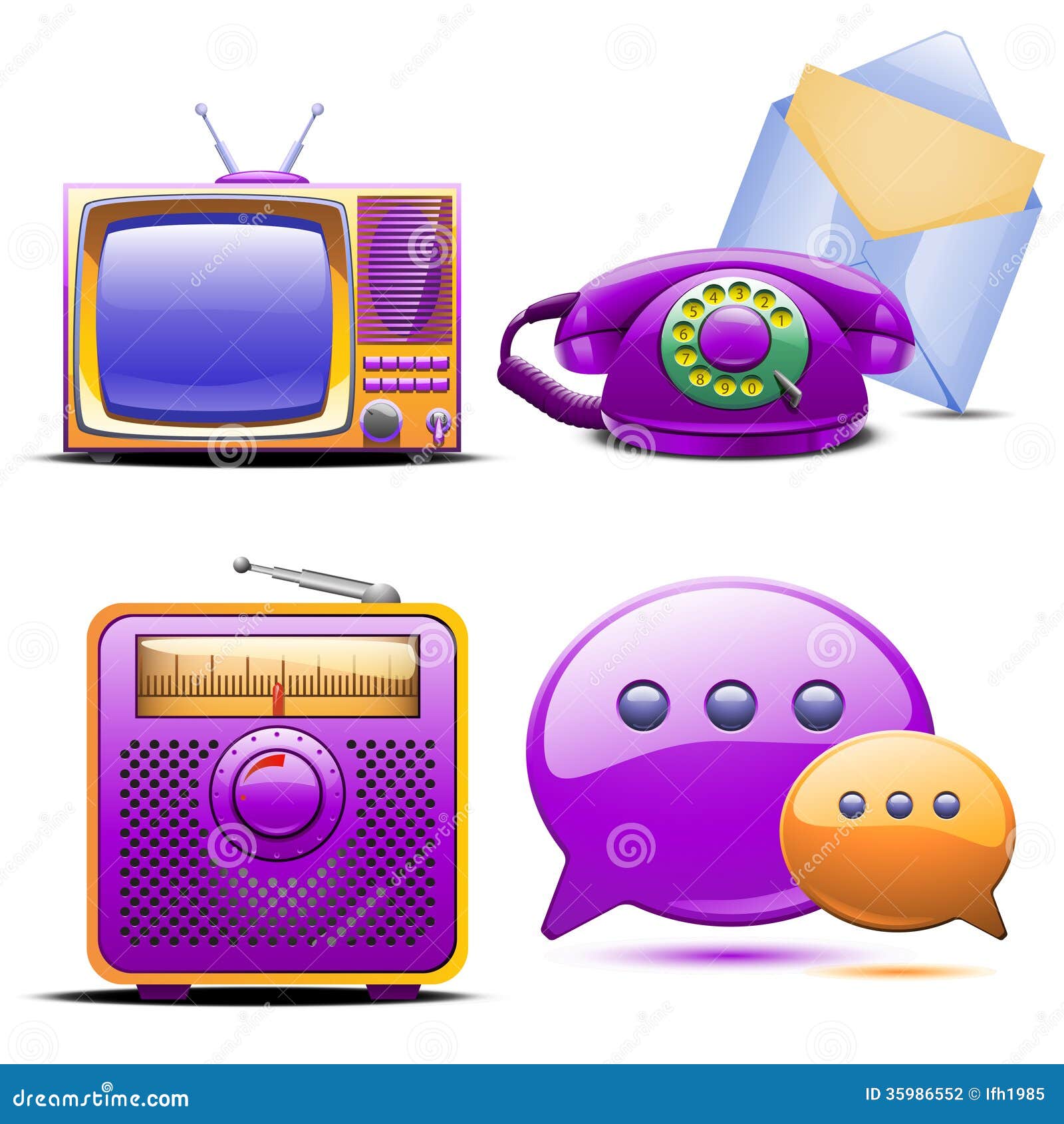 Set of Retro Stylized Tv Radio Phone and Mail Stock Vector ...