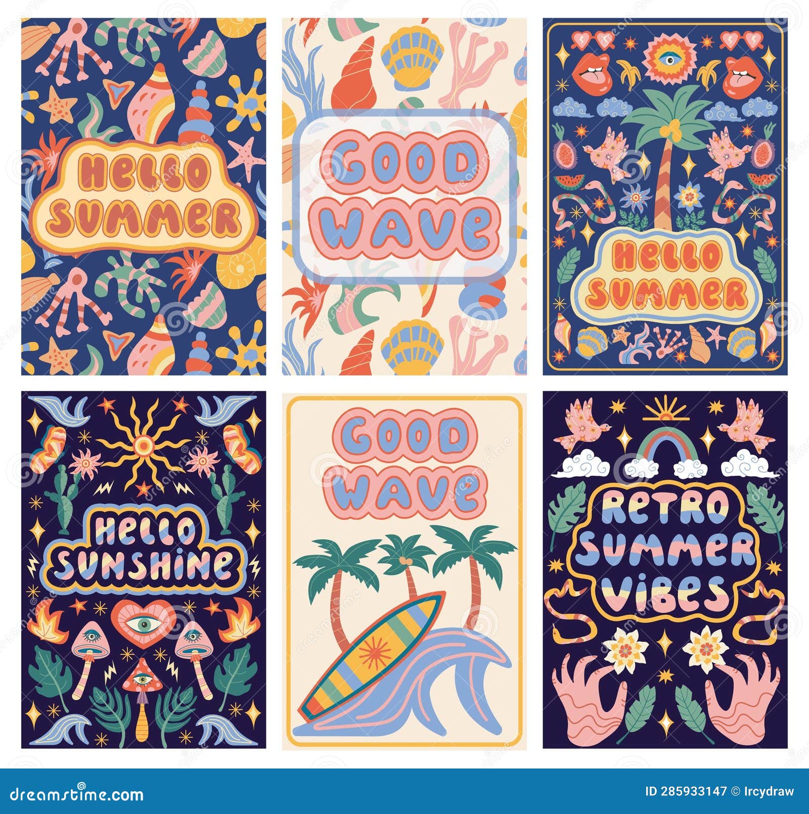 Set of 12 Retro Summer Posters Stock Vector - Illustration of fruit ...