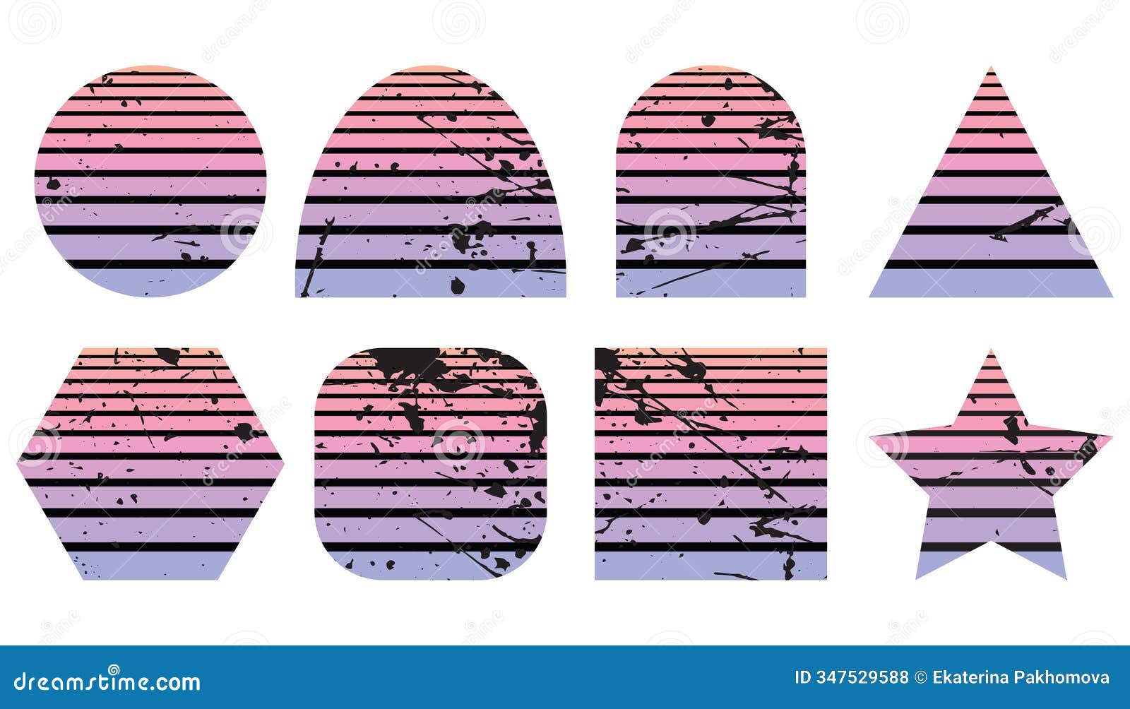 Set Of Retro Sunsets In The Style Of The 80s And 90s. Cartoon Vector ...