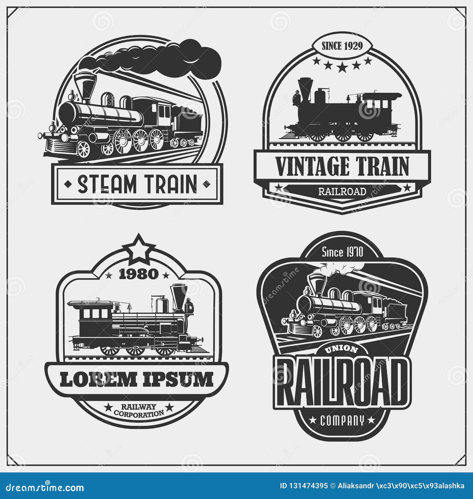 Set of Retro Trains Emblems, Labels, Badges and Design Elements. Print ...