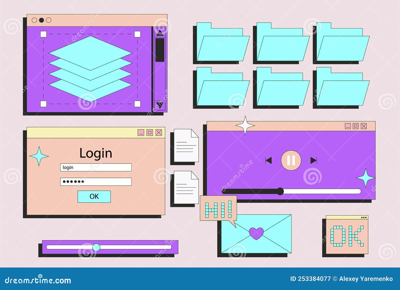 Set of retro ui ux stock vector. Illustration of interface - 253384077