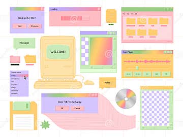 Set of Retro User Interface Elements. Old Computer 90s Concept Stock ...