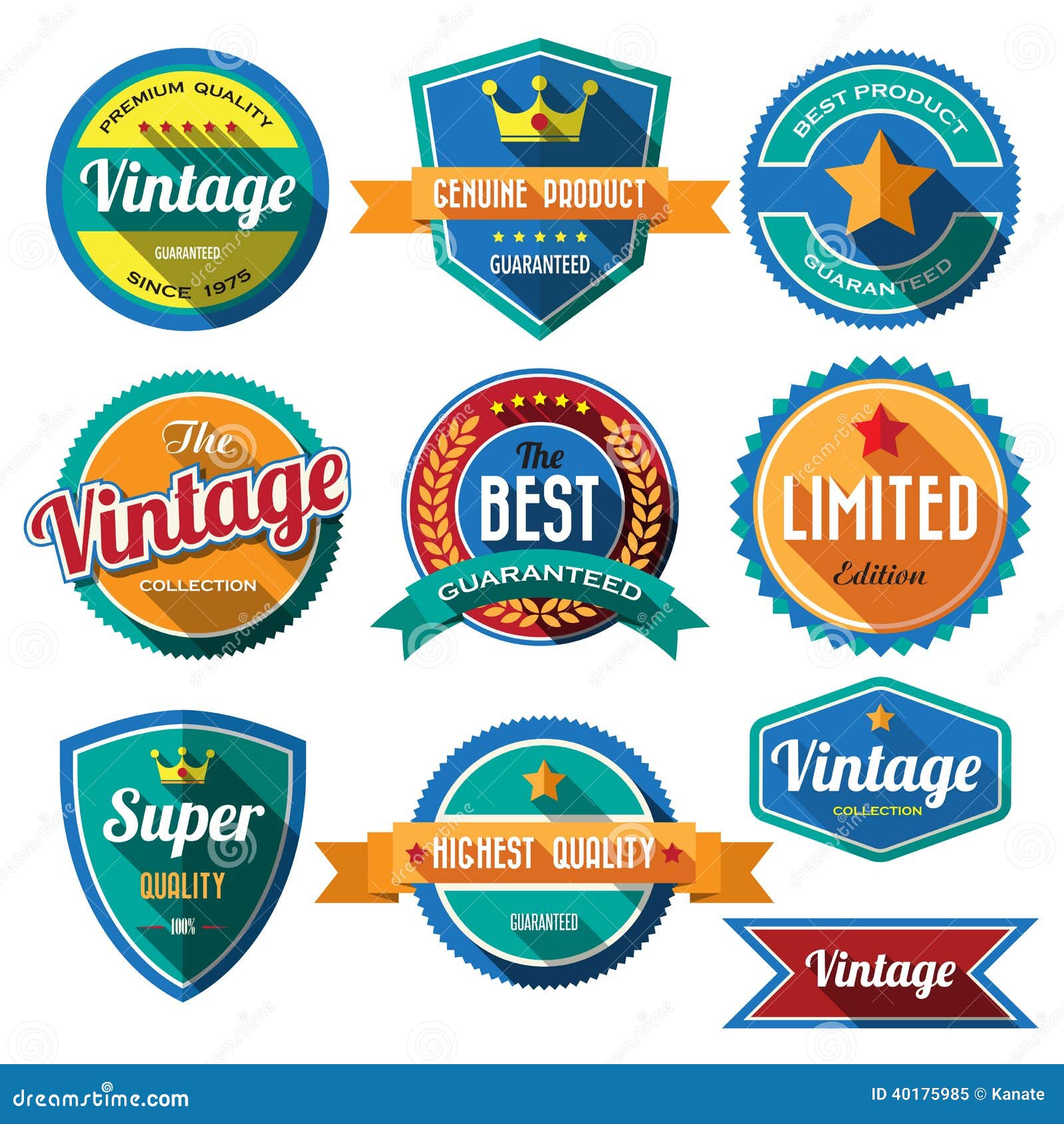 Set of Retro Vintage Badges and Labels. Flat Design with Long Sh Stock ...