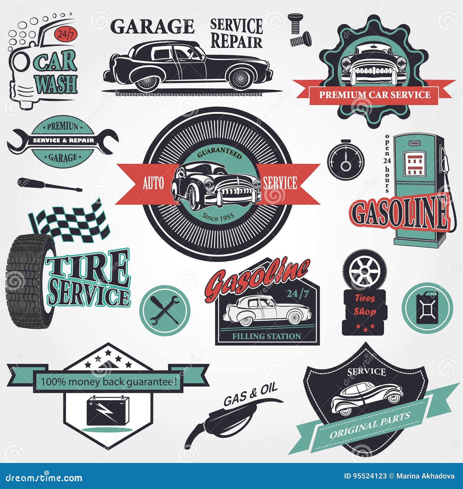 Set of Retro Vintage Car Labels Stock Vector - Illustration of repair ...