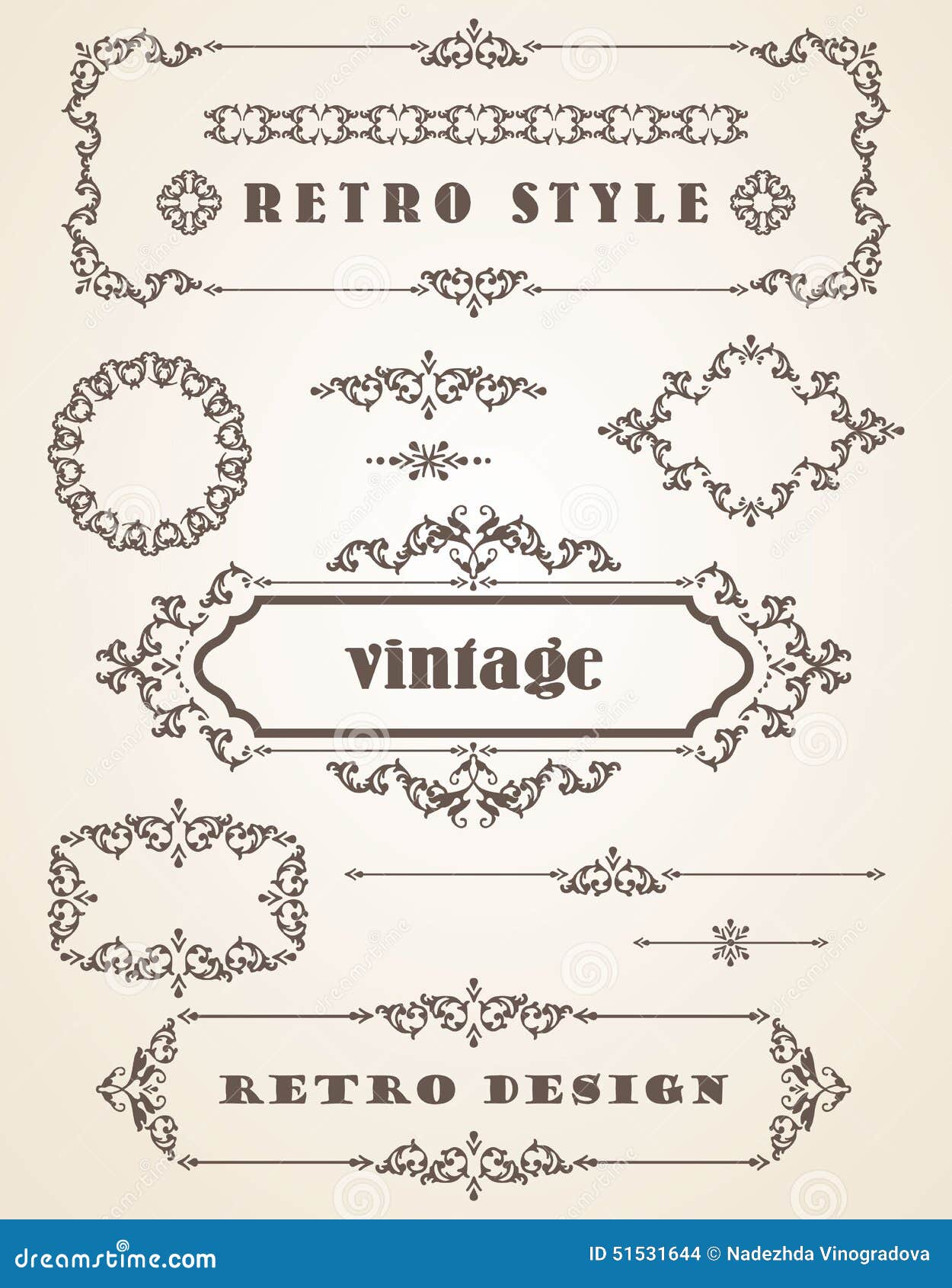 Set of Retro Vintage Frames and Borders. Stock Vector - Illustration of ...