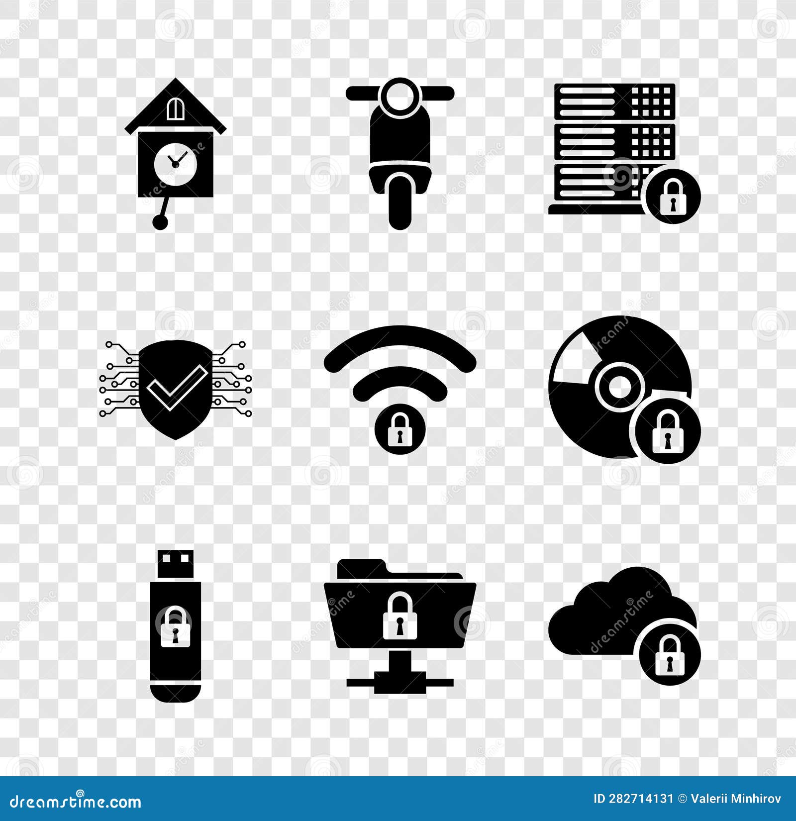 Set Retro Wall Watch, Scooter, Server Security with Lock, USB Flash Drive, FTP Folder and and ...