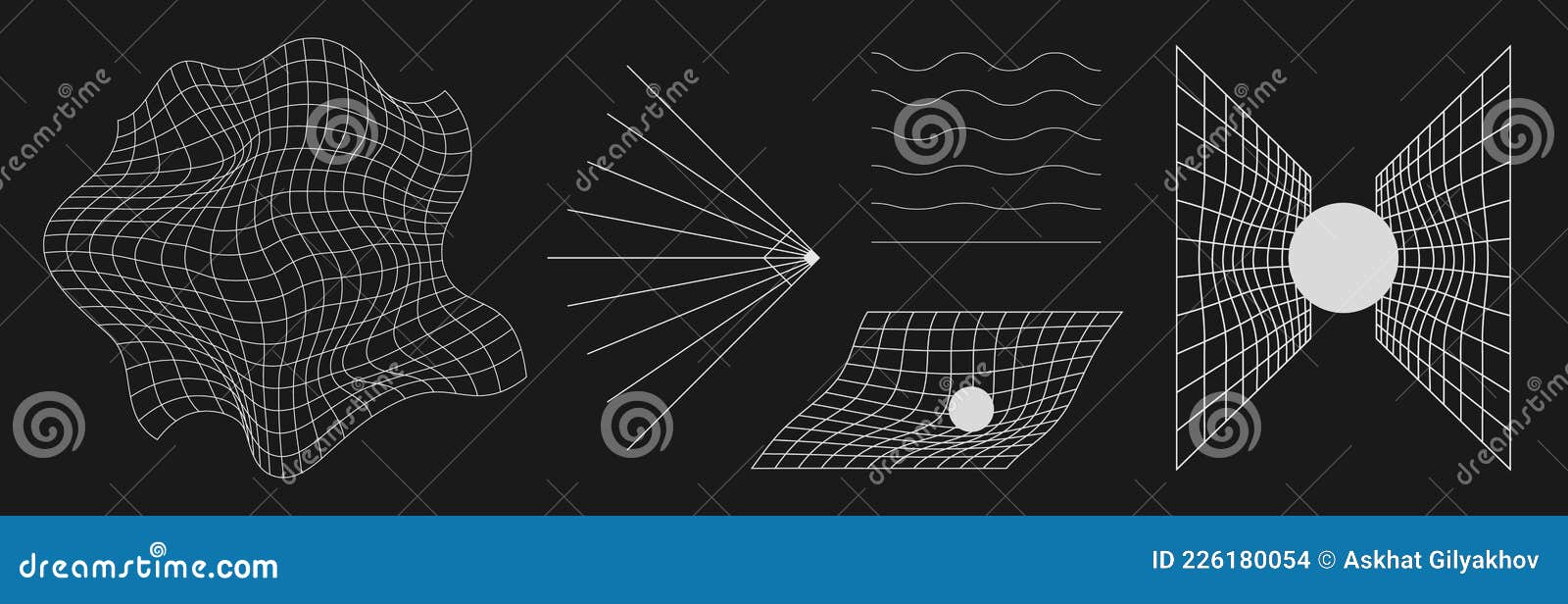 Set of Retrofuturistic Design Elements. Liquid Distorted Grid, Gravity ...