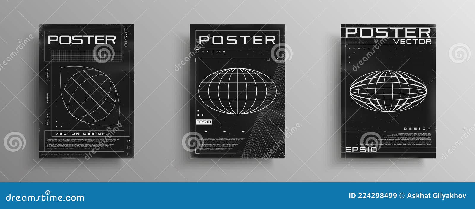 Set Of Retrofuturistic Posters With HUD Elements, Laser Grid ...