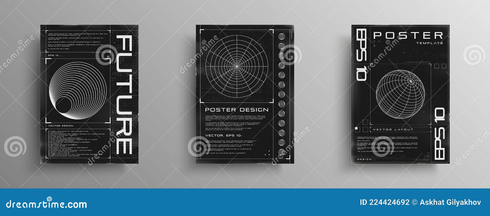 Set Of Retrofuturistic Posters With Hud Elements Radial Figure Polar