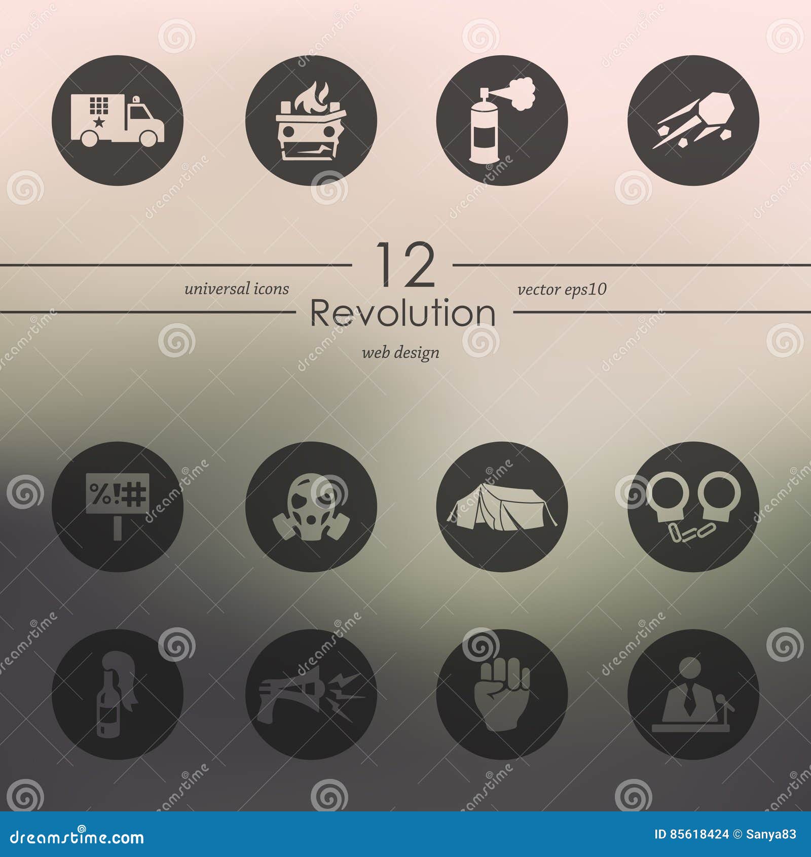 Set of revolution icons stock illustration. Illustration of background ...