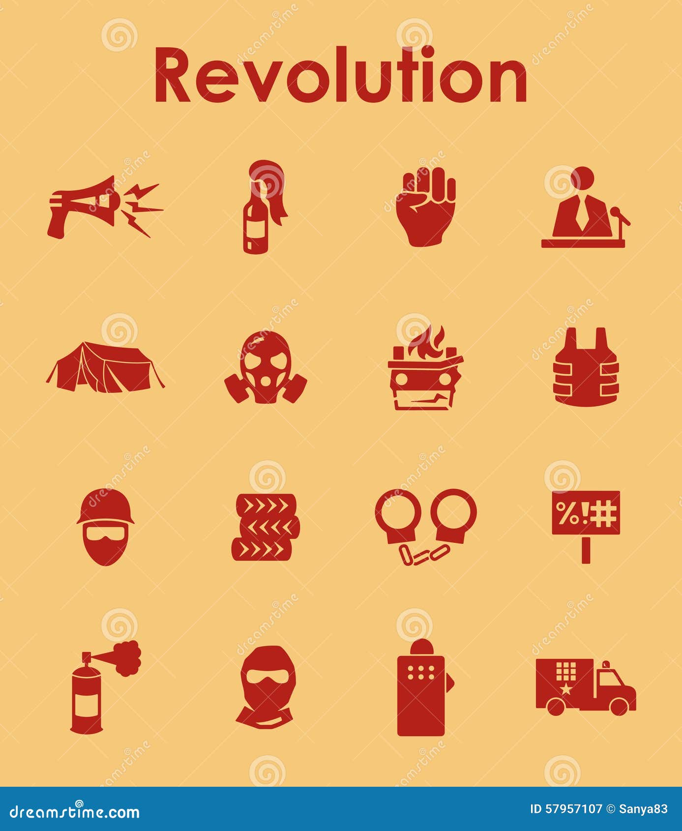 Set of Revolution Simple Icons Stock Vector - Illustration of color ...