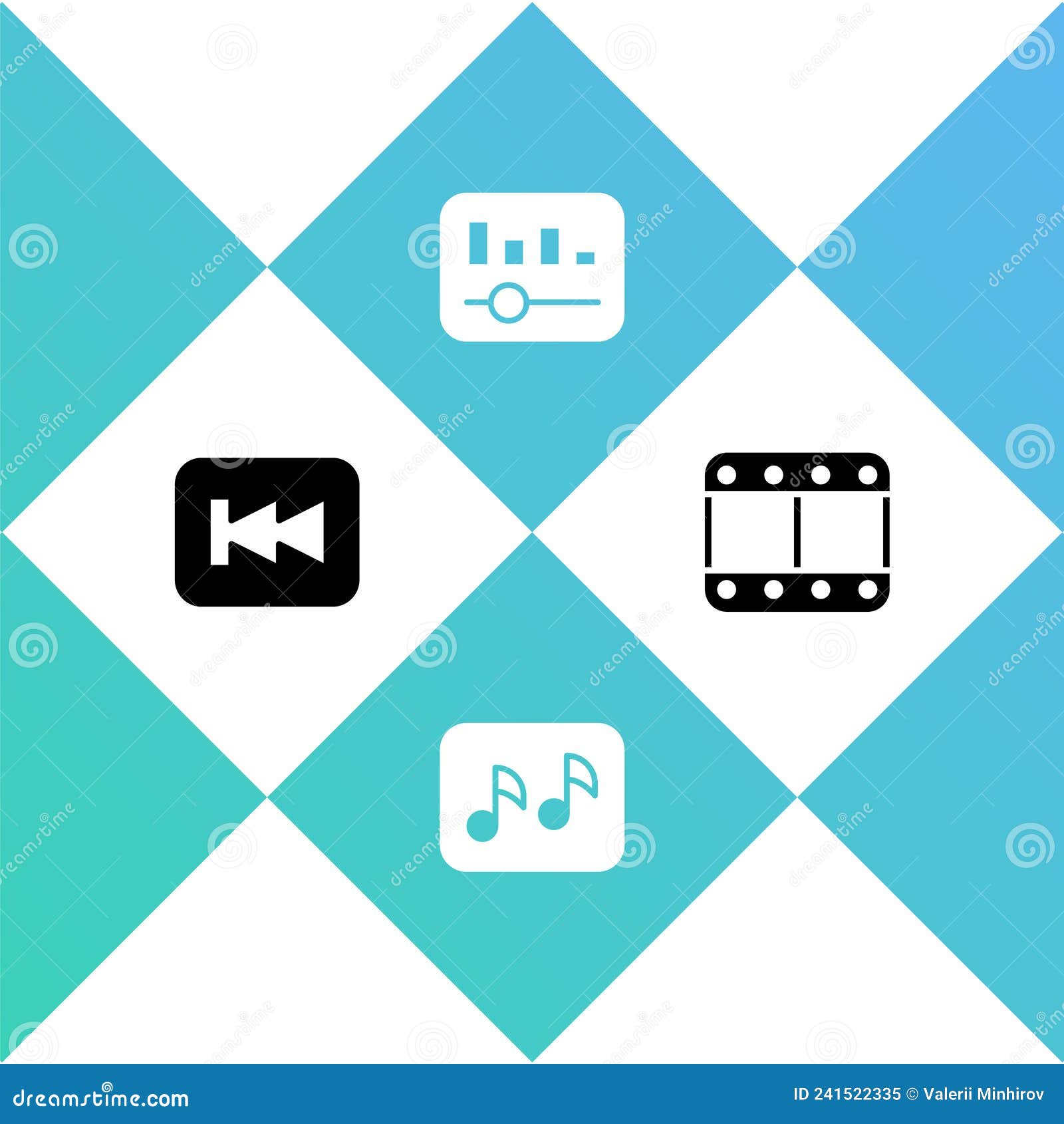 Set Rewind Button, Music Note, Tone, Equalizer and Play Video Icon ...