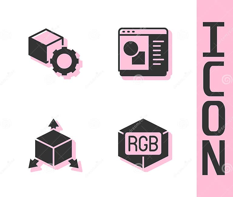 Set RGB and CMYK Color Mixing, Isometric Cube, and 3D Printer Software ...