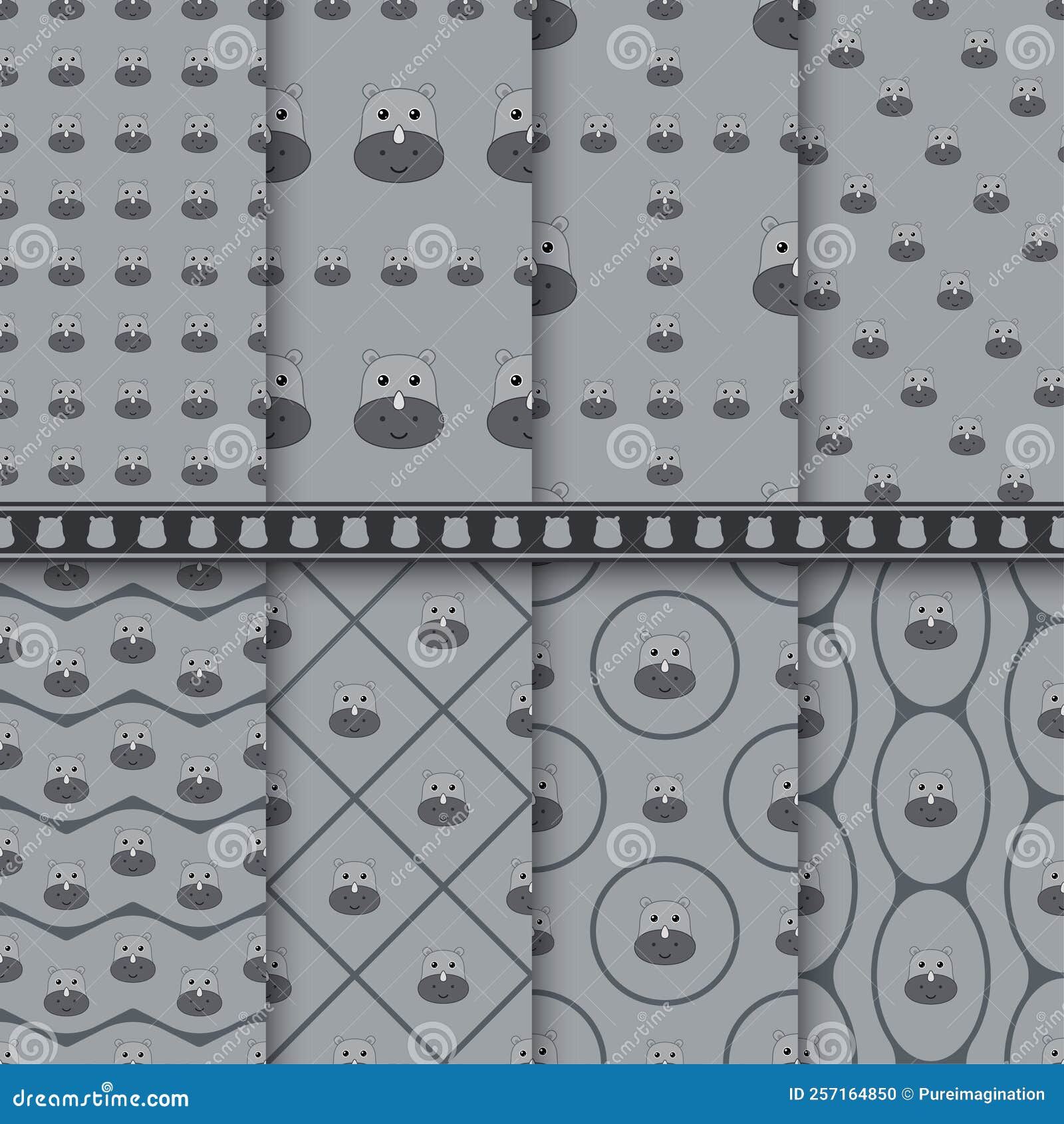 Set of Rhino Seamless Pattern Stock Vector - Illustration of interior ...