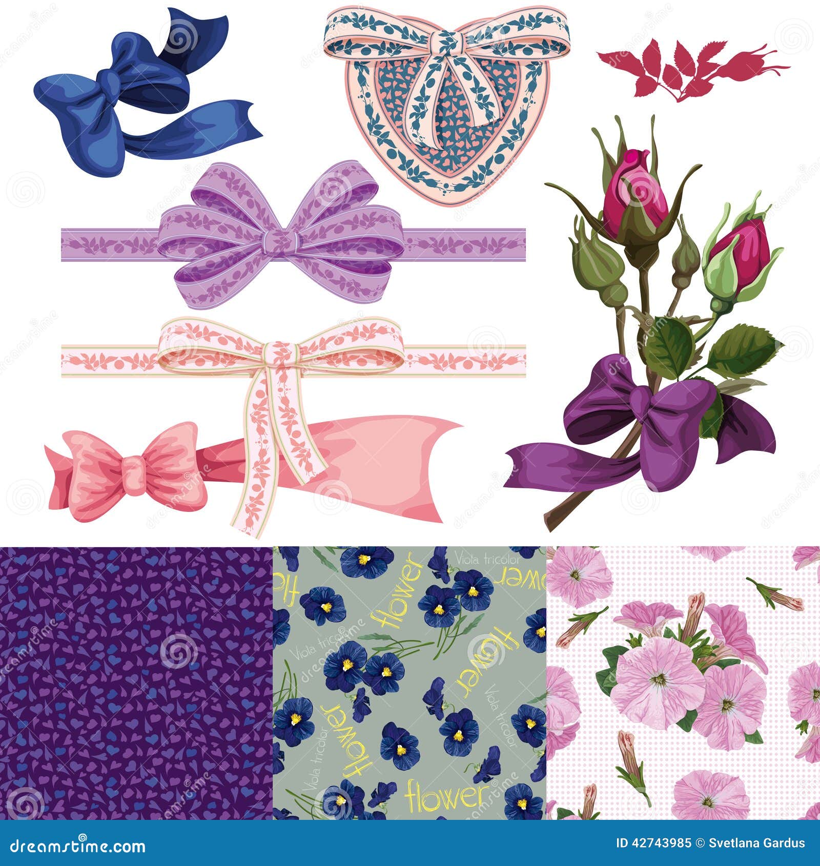 Set of the Ribbons with Bows, the Rose Stock Vector - Illustration of ...