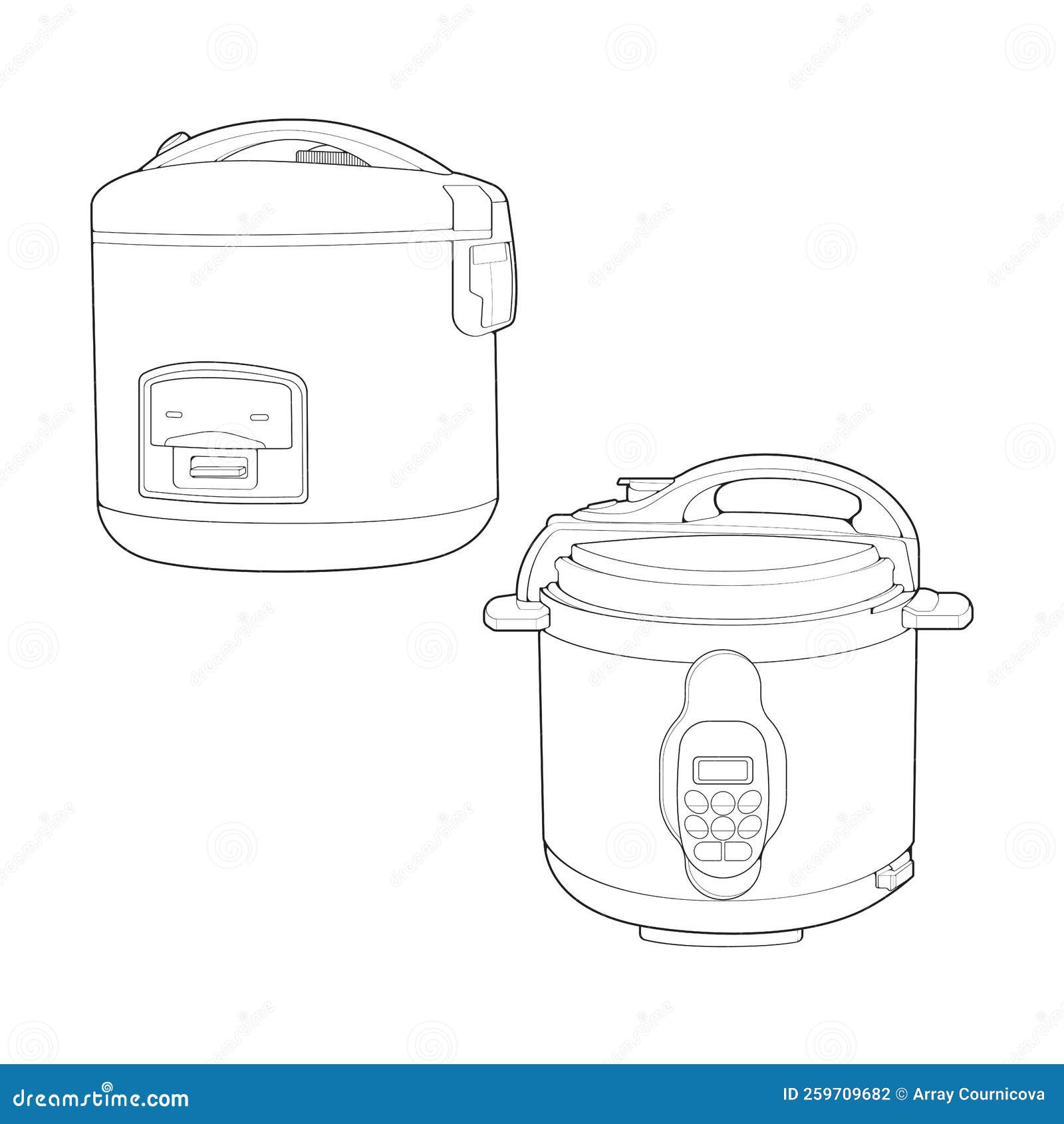 Set of Rice Cooker, Magic Jar, Illustration Vector, Hand Drawn Art ...