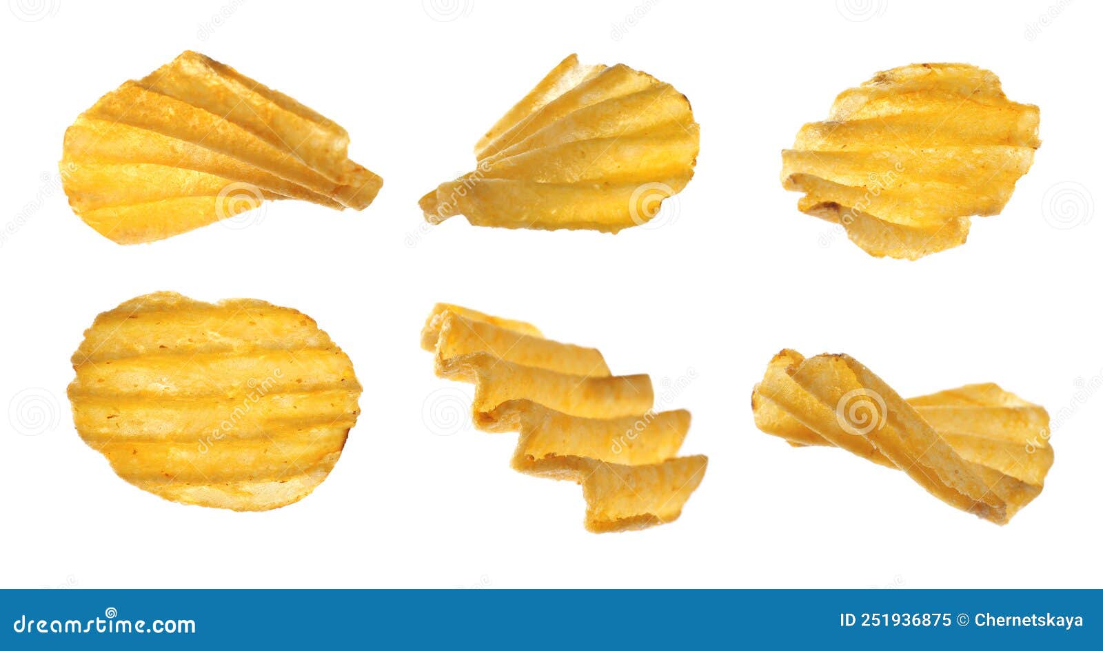 Set of Ridged Crispy Potato Chips on White Background Stock Image ...