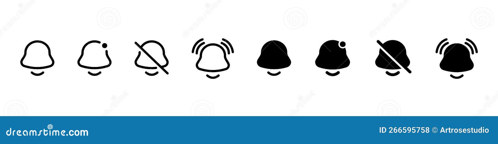 Set of Ring Bell Line Shapes, Thin Line Design Stock Vector ...